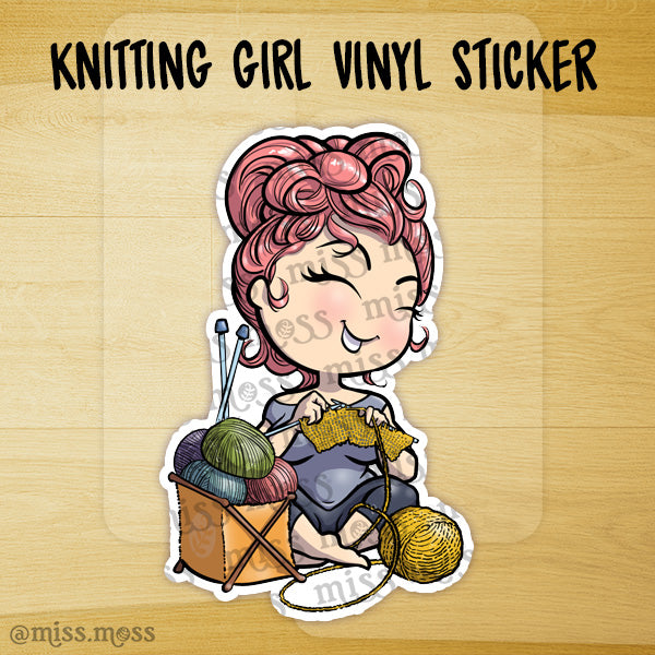 Knitting Girl Waterproof Vinyl Sticker – Miss Moss Gifts
